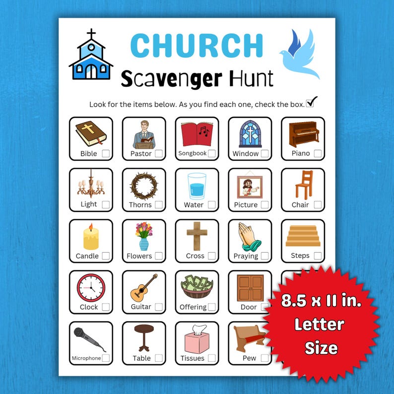 Kids Church Scavenger Hunt Activity Printable, Indoor Scavenger Hunt ...