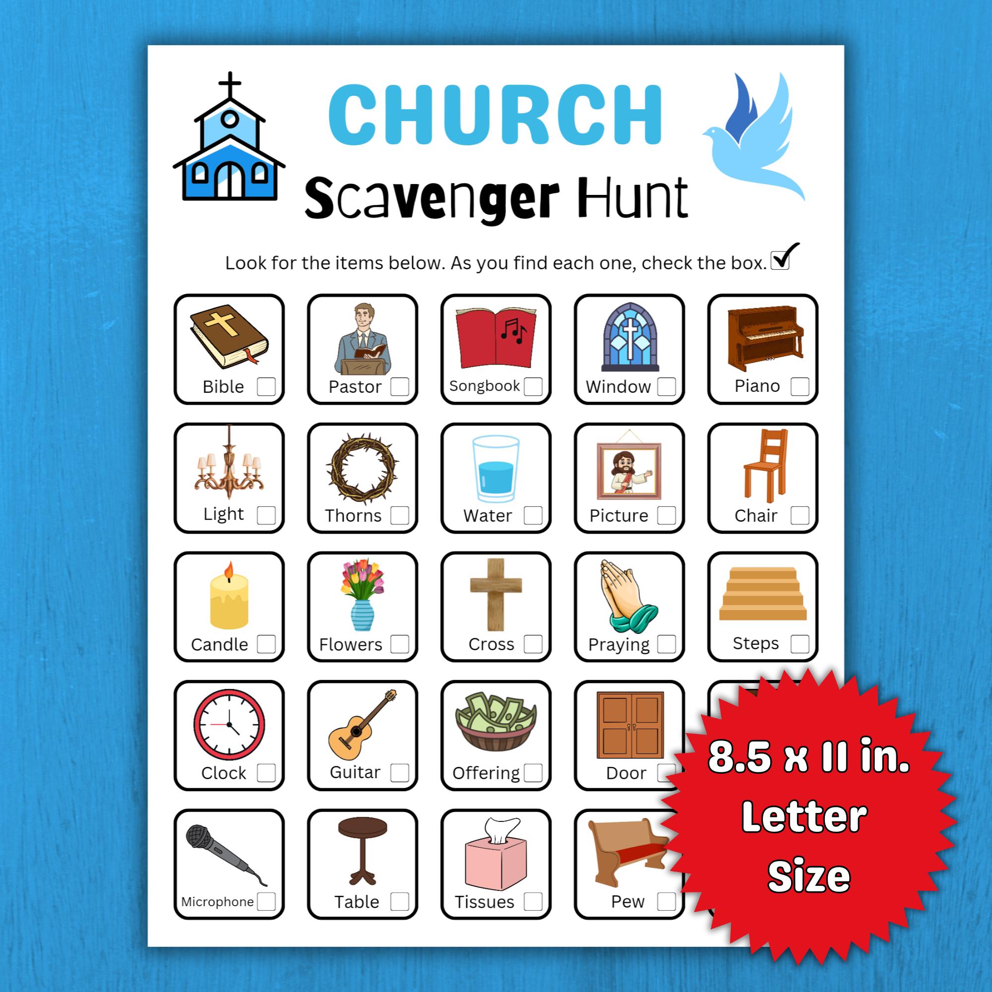 Kids Church Scavenger Hunt Activity Printable, Indoor Scavenger Hunt ...