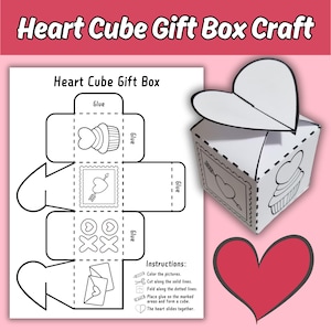 Heart Cube Gift Box Craft for Kids, Printable Heart Treat Box Valentine ...