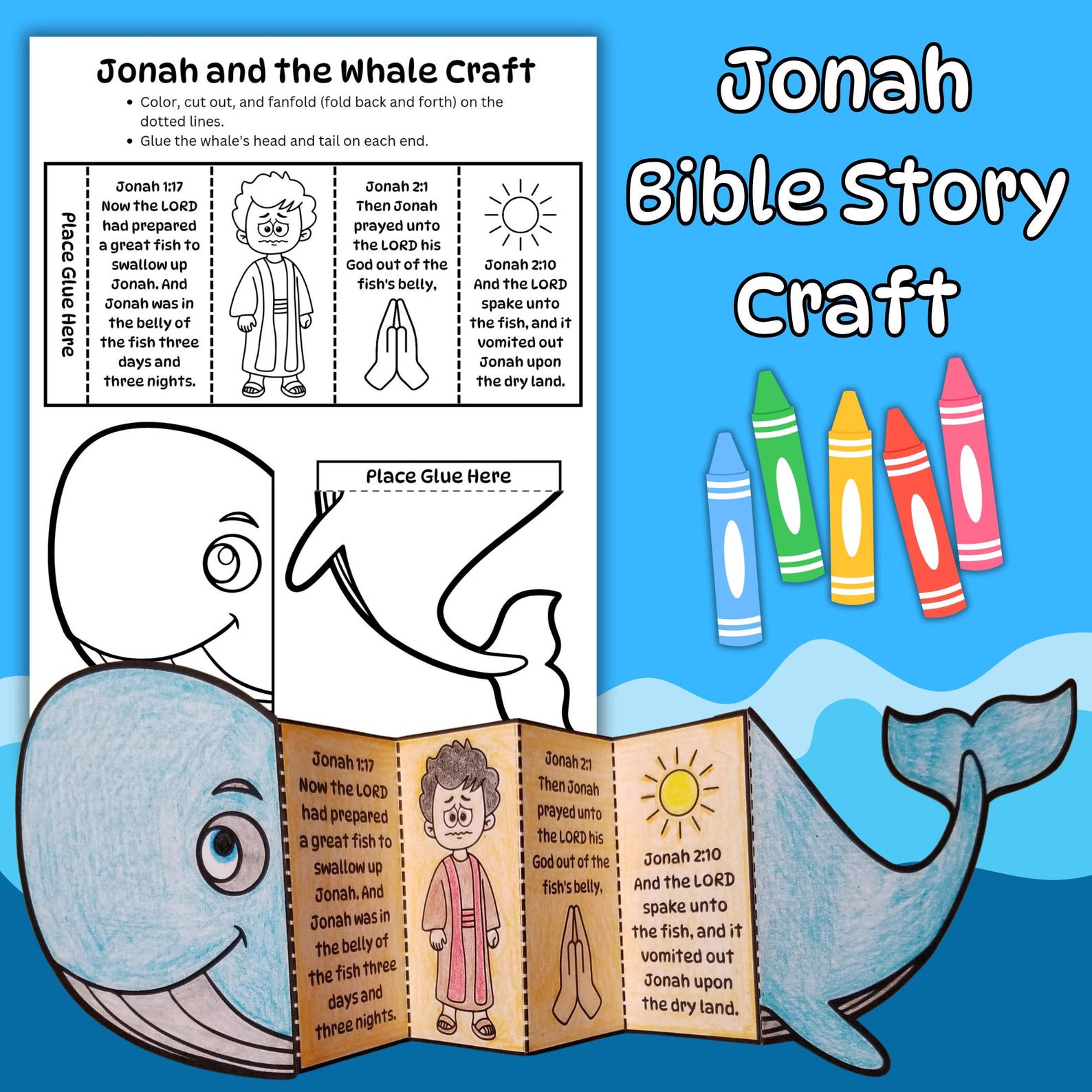 Bible Craft Bundle for Kids, 7 Printable Color Cut Paste Christian ...