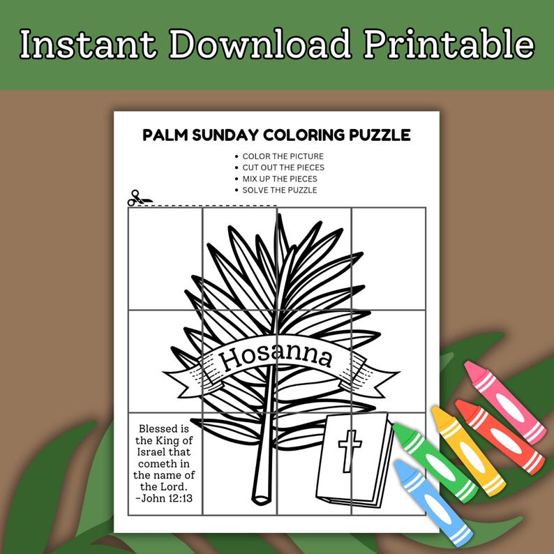 Palm Sunday Coloring Puzzle Craft for Kids Sunday School Bible Lesson ...