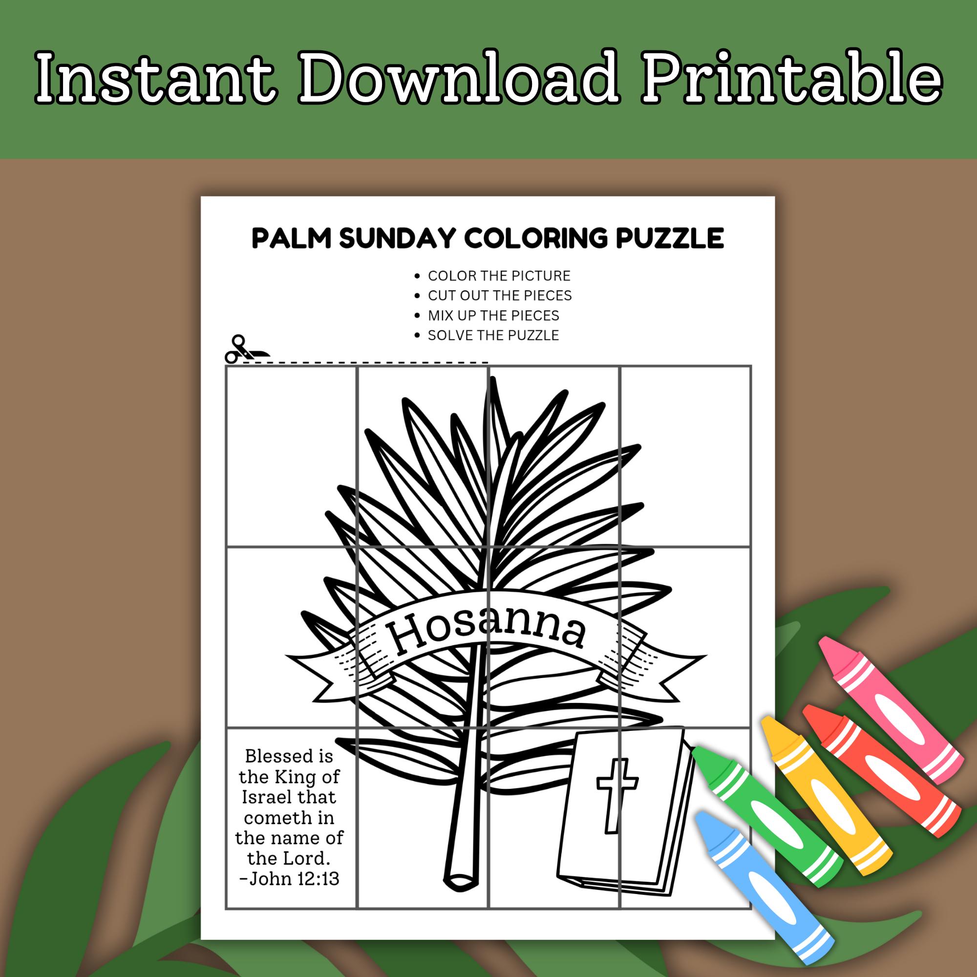 Palm Sunday Coloring Puzzle Craft for Kids Sunday School Bible Lesson ...