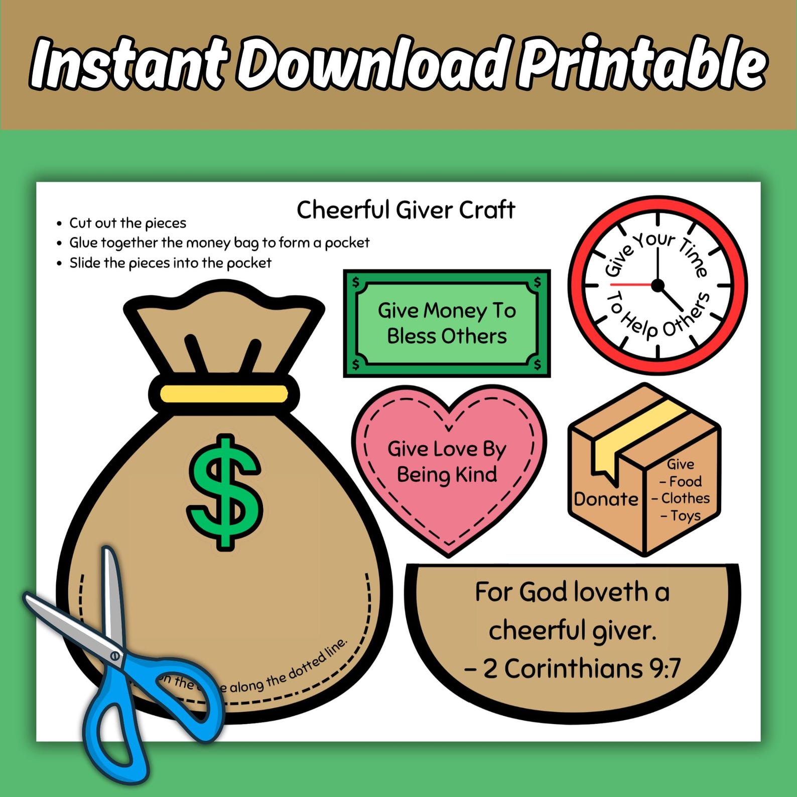 God Loves A Cheerful Giver Printable Bible Story Craft, Kids Christian ...