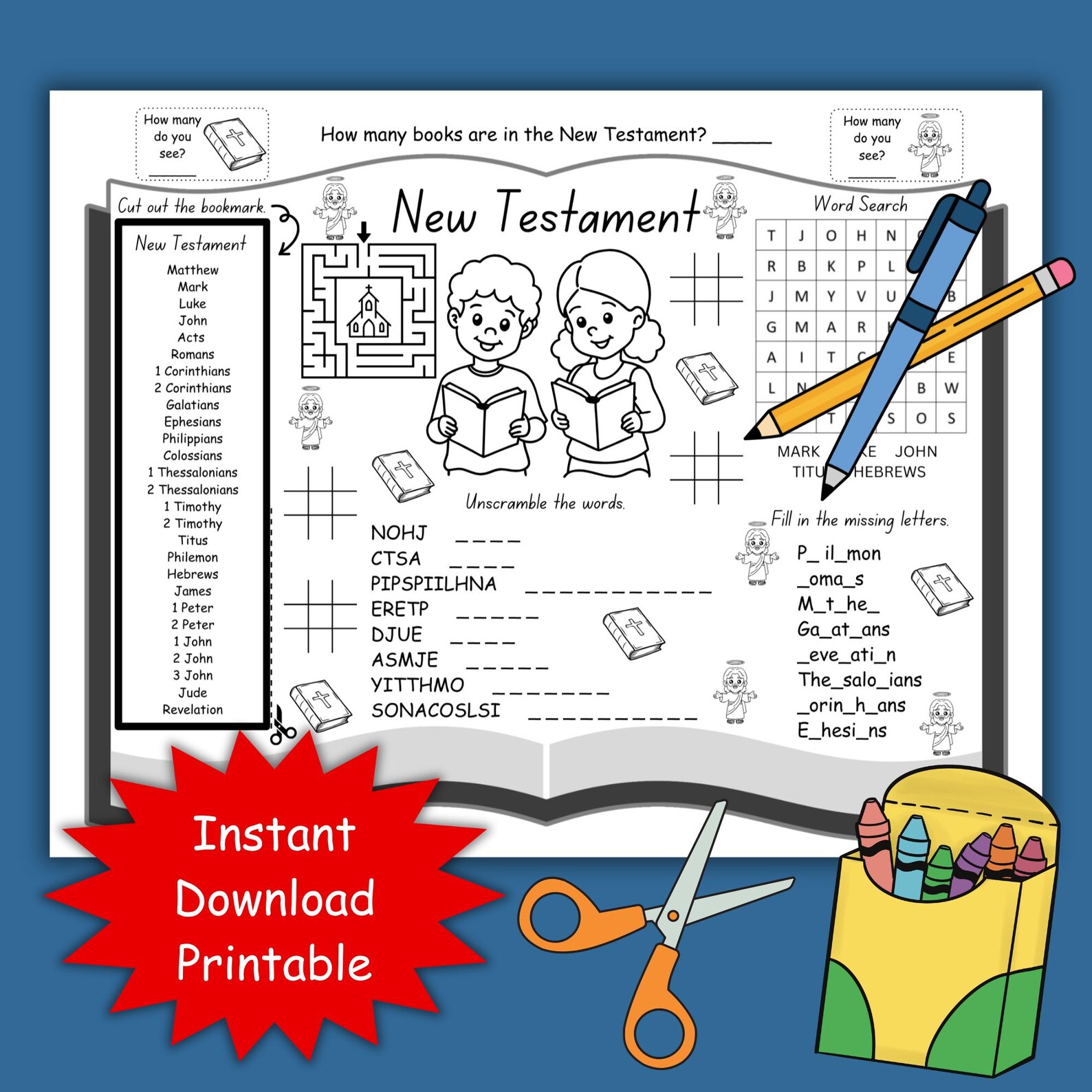 New Testament Books of the Bible Kids Activity Worksheet Printable ...