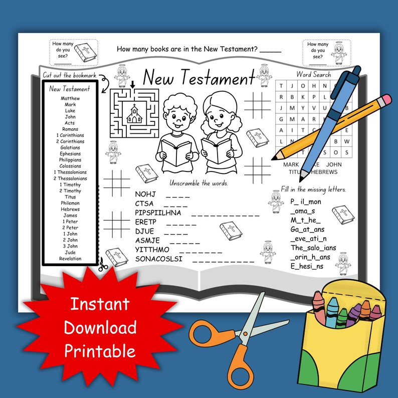 New Testament Books of the Bible Kids Activity Worksheet Printable ...