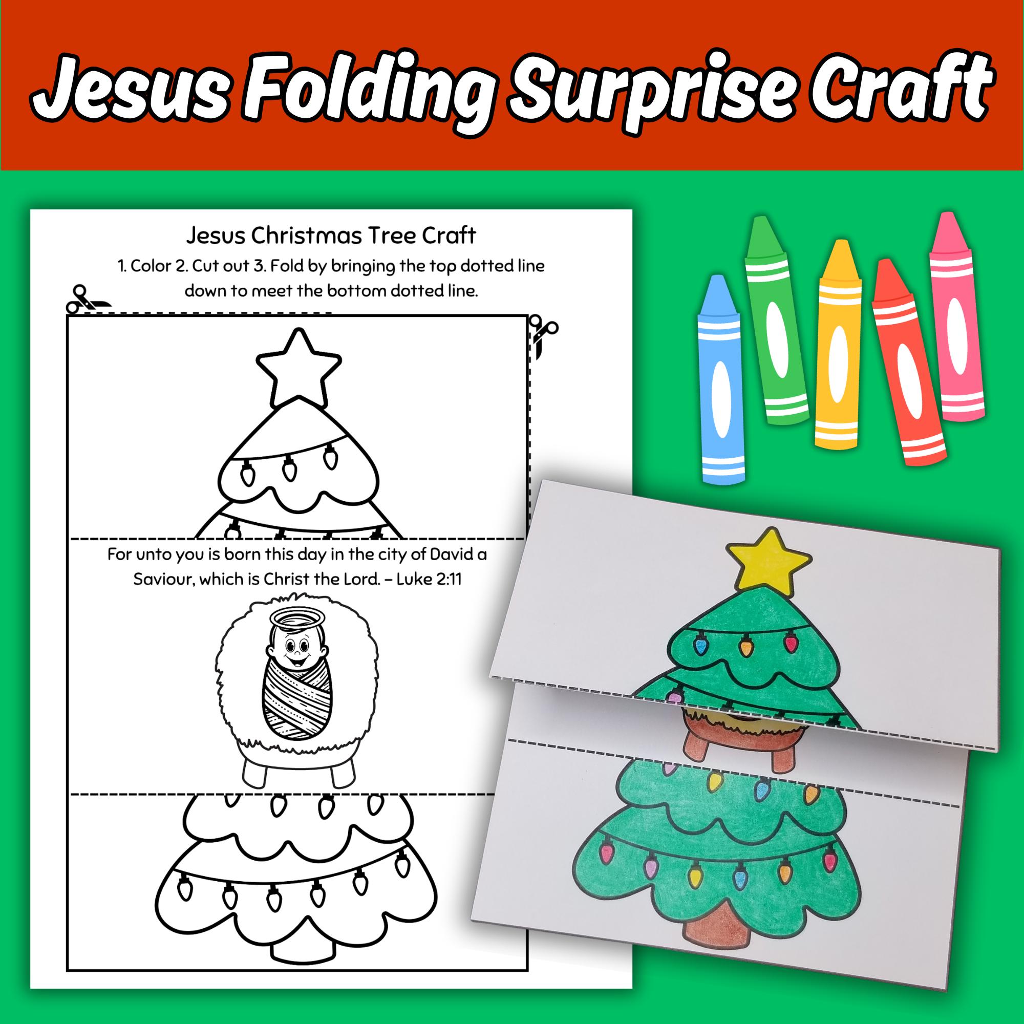 Jesus Christmas Tree Folding Surprise Bible Craft for Kids Sunday ...