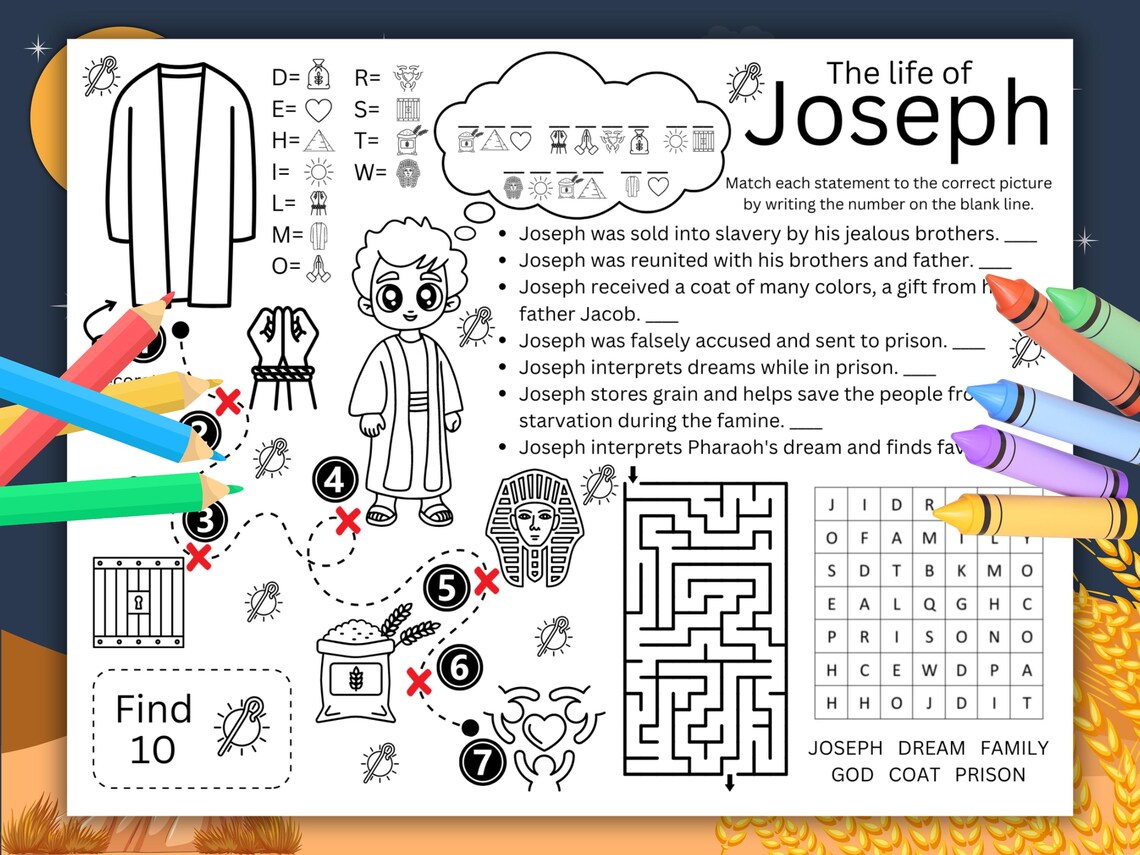 The Life of Joseph the Dreamer Kids Printable Activity Sheet, Joseph ...