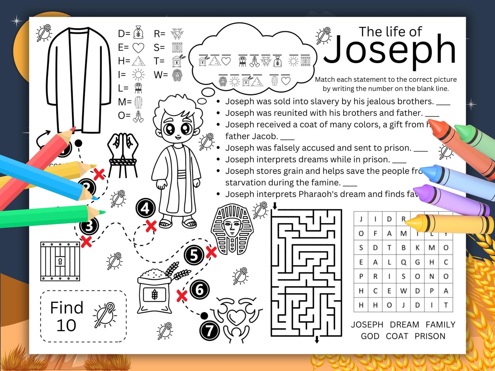 The Life of Joseph the Dreamer Kids Printable Activity Sheet, Joseph ...