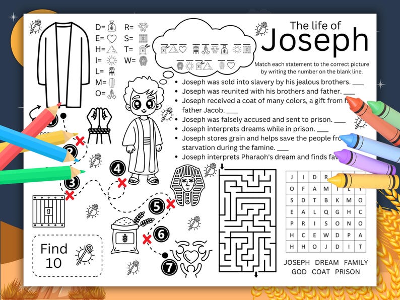 The Life of Joseph the Dreamer Kids Printable Activity Sheet, Joseph ...