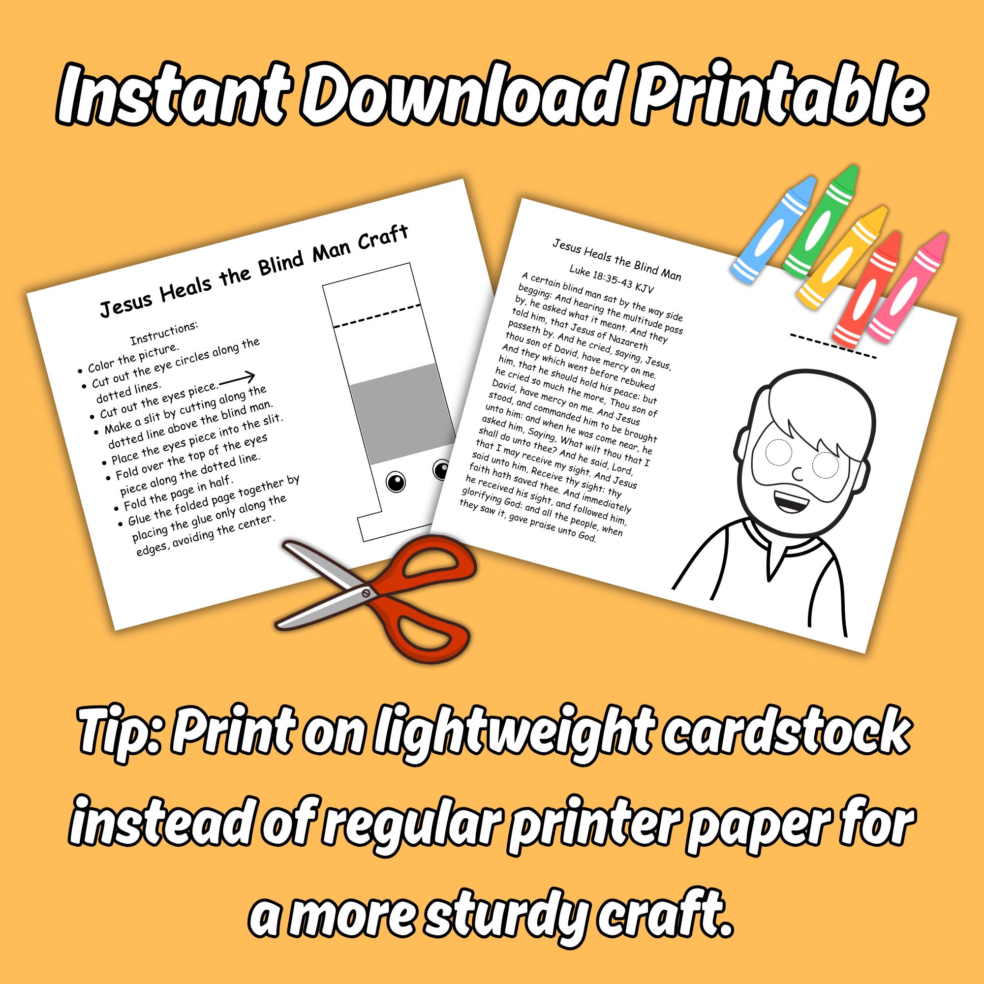 Jesus Heals the Blind Man Bible Craft Printable for Kids Sunday School ...