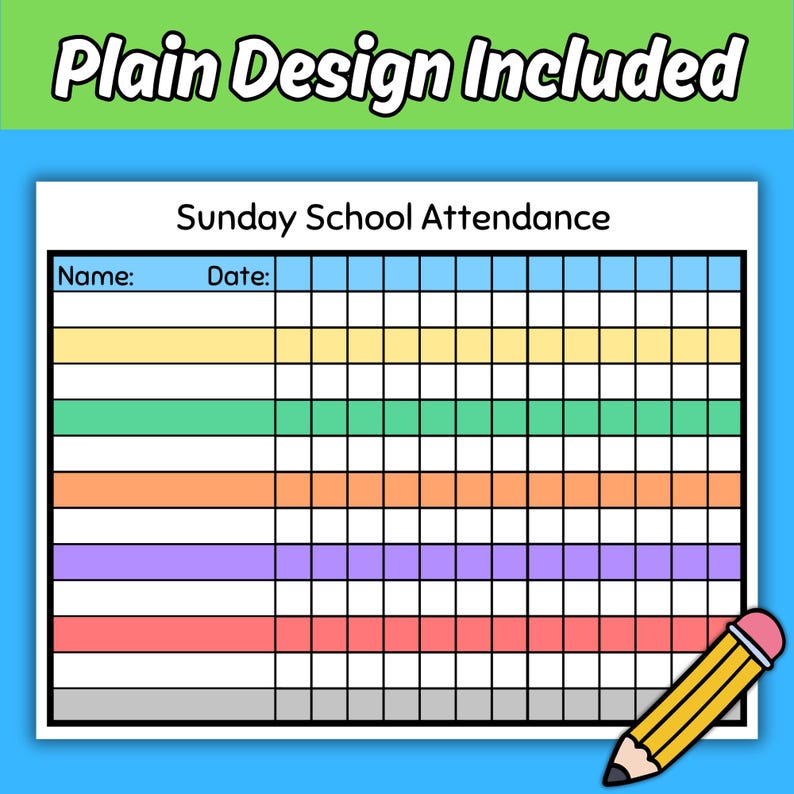 Sunday School Classroom Attendance Chart, Simple Children's Church ...