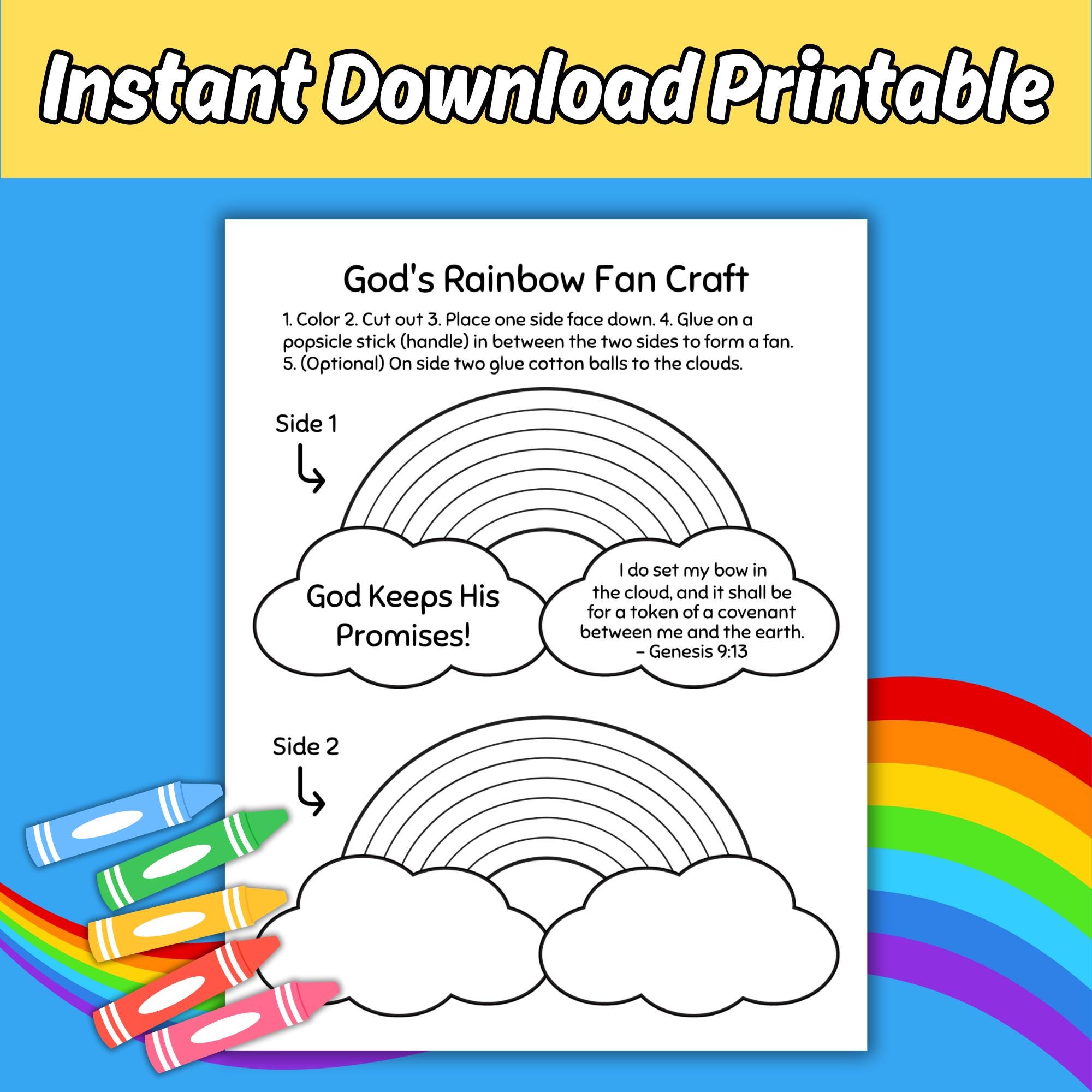 God's Promises Rainbow Fan Craft Printable for Kids Sunday School Bible ...