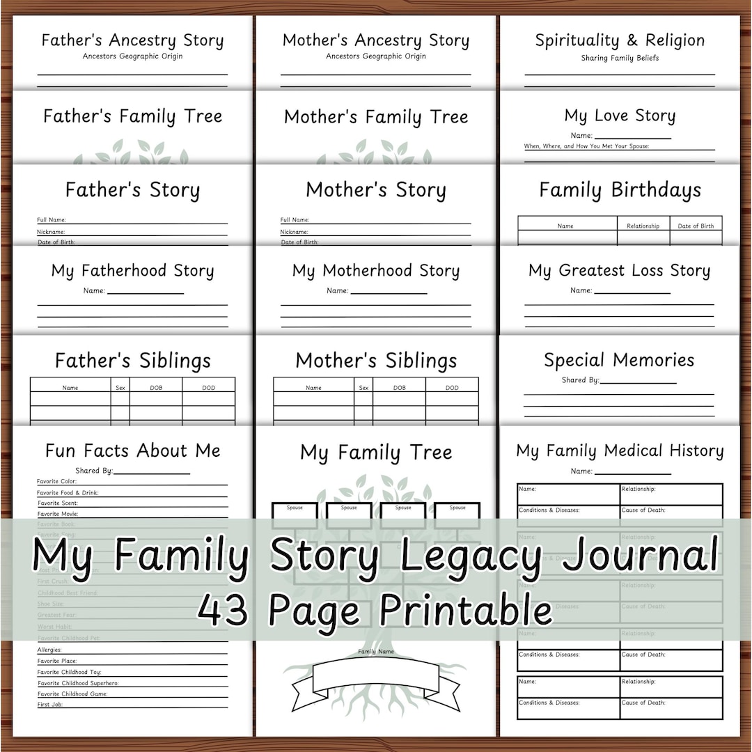 My Family Story Printable Legacy Journal, Family Tree Keepsake Journal ...