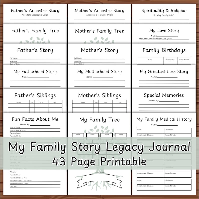 My Family Story Printable Legacy Journal, Family Tree Keepsake Journal ...