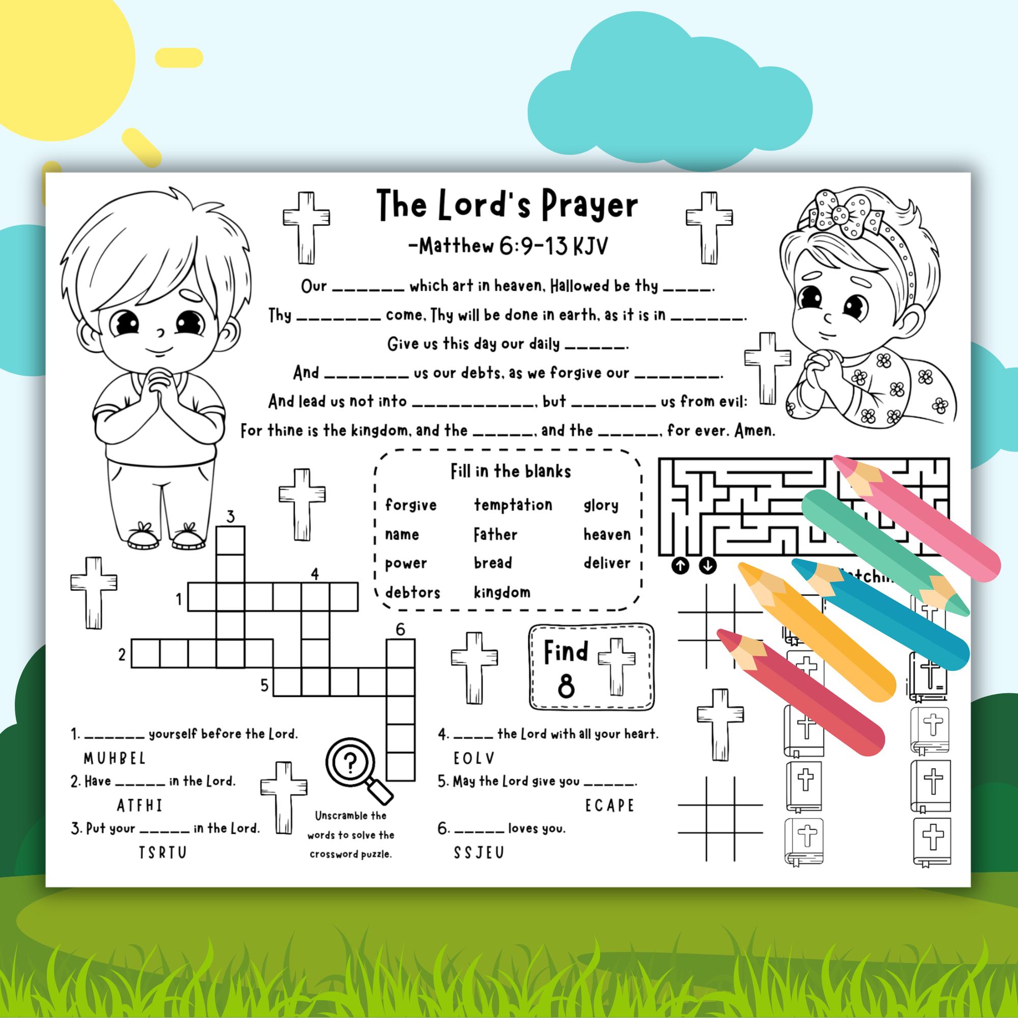 The Lord's Prayer Bible Activity Sheet for Kids, Bible Verse Coloring ...