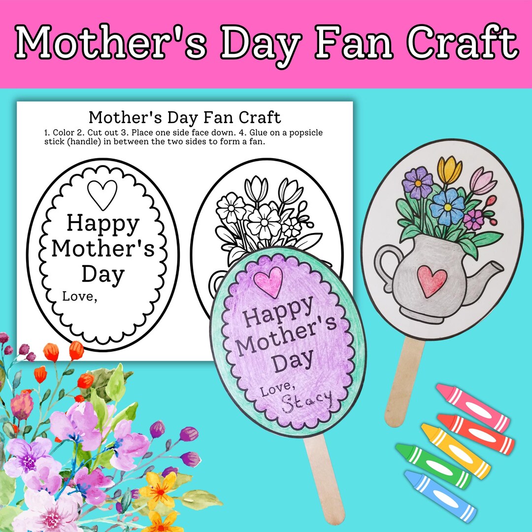 Mother's Day Fan Craft Printable Activity for Kids Mother's Day ...