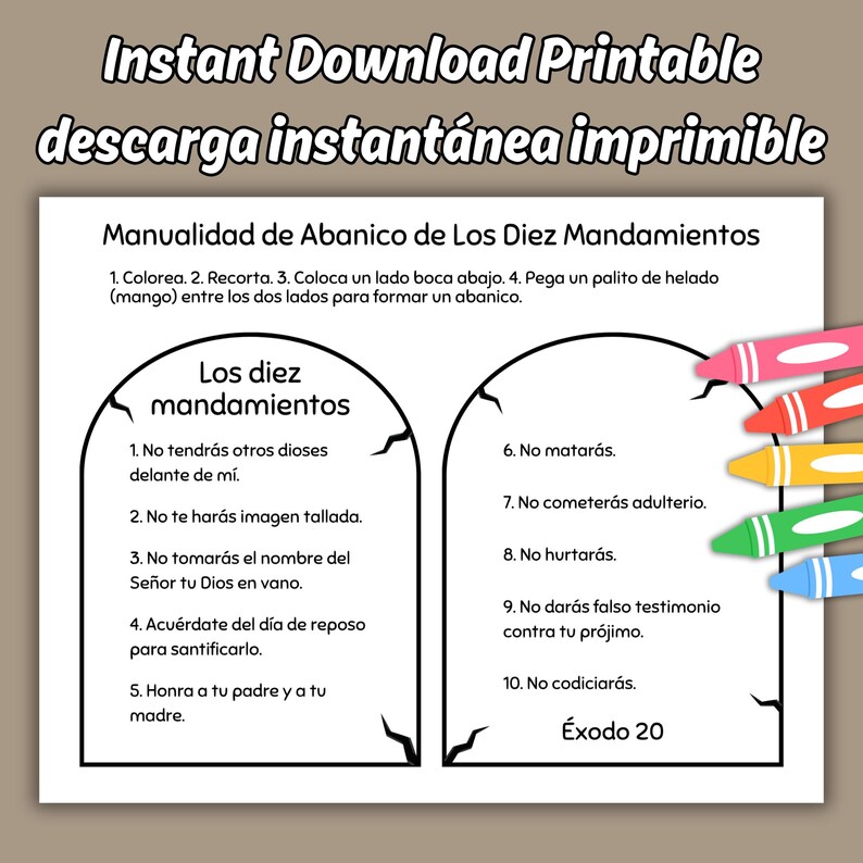 The Ten Commandments Fan Craft IN SPANISH for Kids Sunday School Bible ...