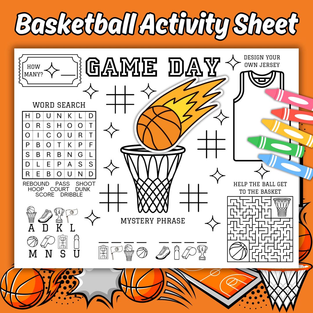 Basketball Game Day Kids Activity Sheet, Printable Basketball Themed ...