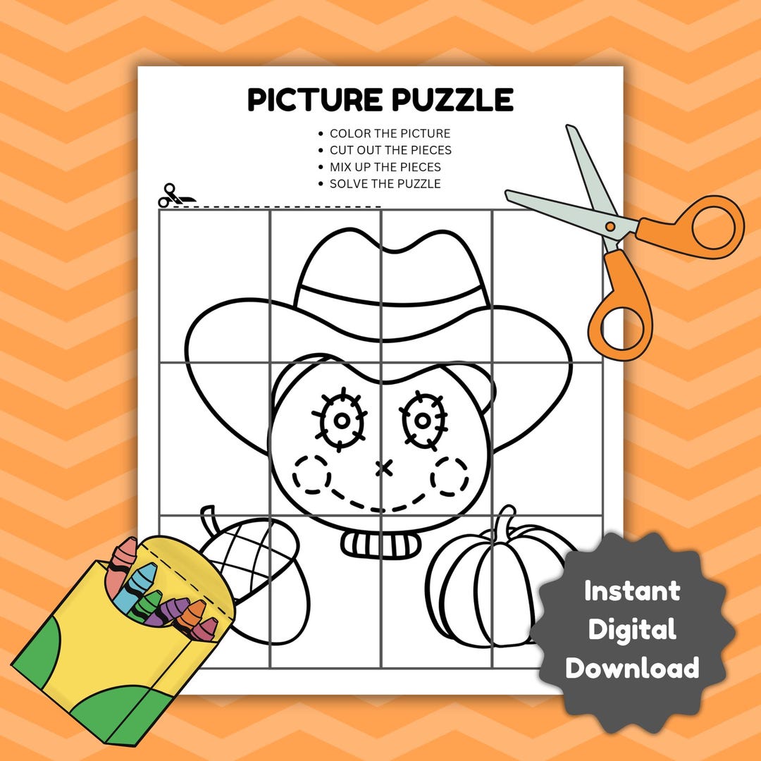 Scarecrow Picture Puzzle Activity Worksheet, Picture Coloring Puzzle ...