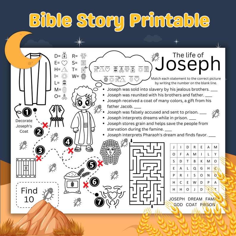 The Life of Joseph the Dreamer Kids Printable Activity Sheet, Joseph ...