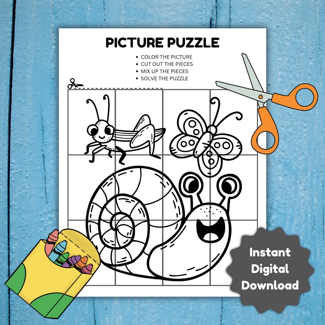 Printable Puzzle Coloring Activity Game Sheet for Kids, Cute Snail ...