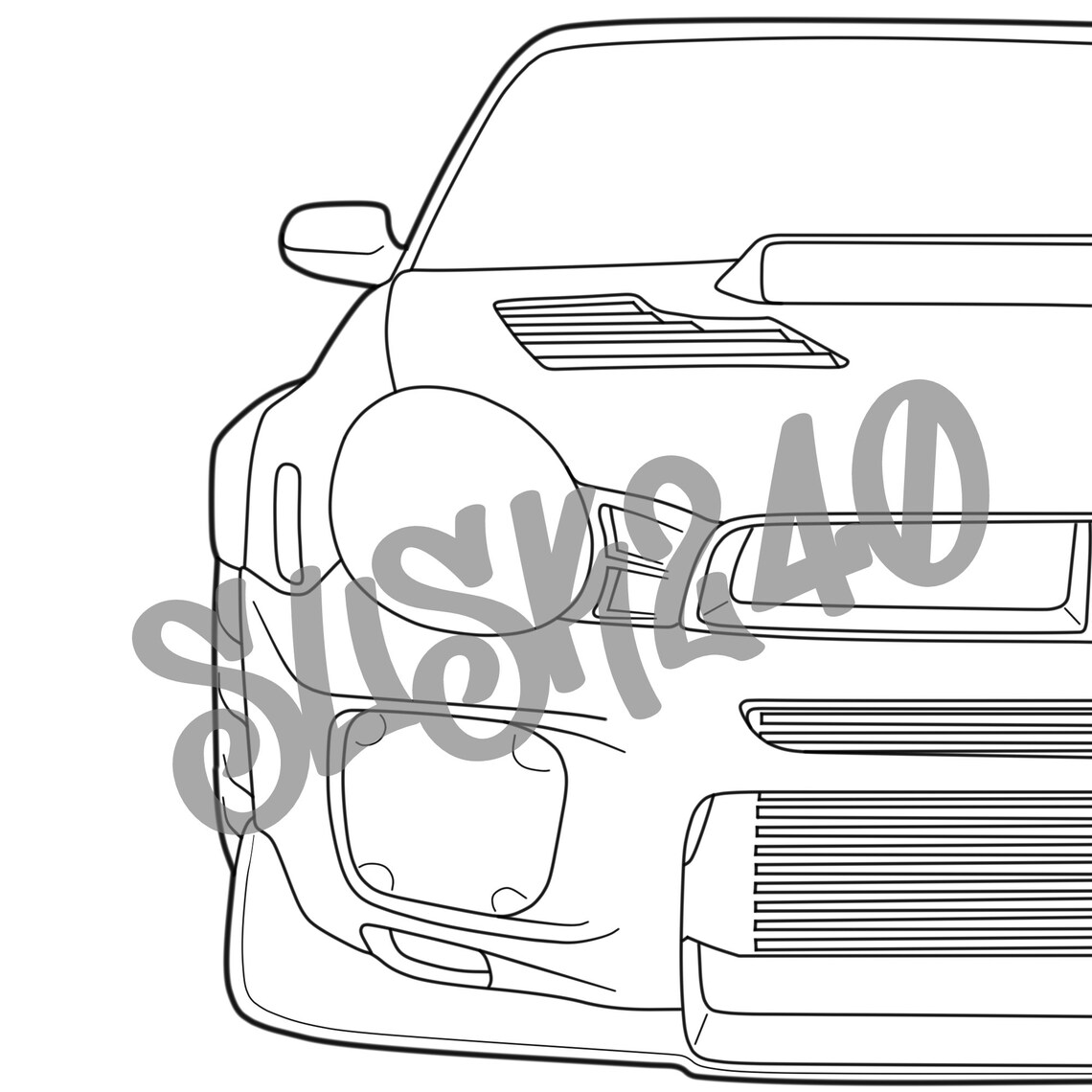 Ver. 3 Subie Subaru Wrx STI Car Outline, Car Clipart, Vehicle SVG, Car ...