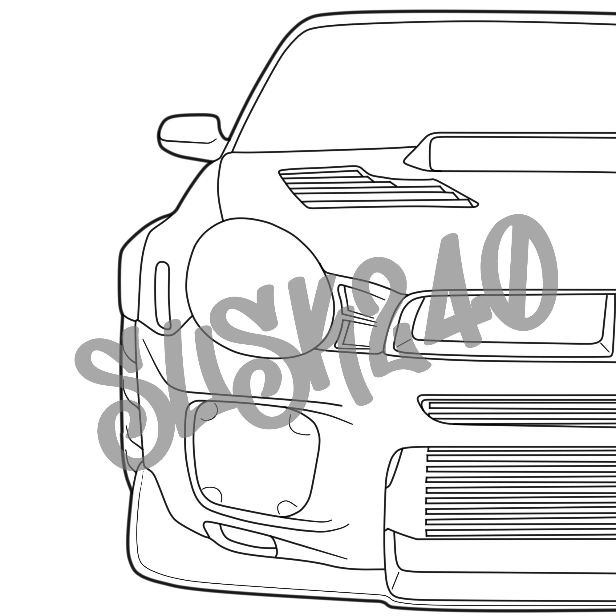 Ver. 3 Subie Subaru Wrx STI Car Outline, Car Clipart, Vehicle SVG, Car ...