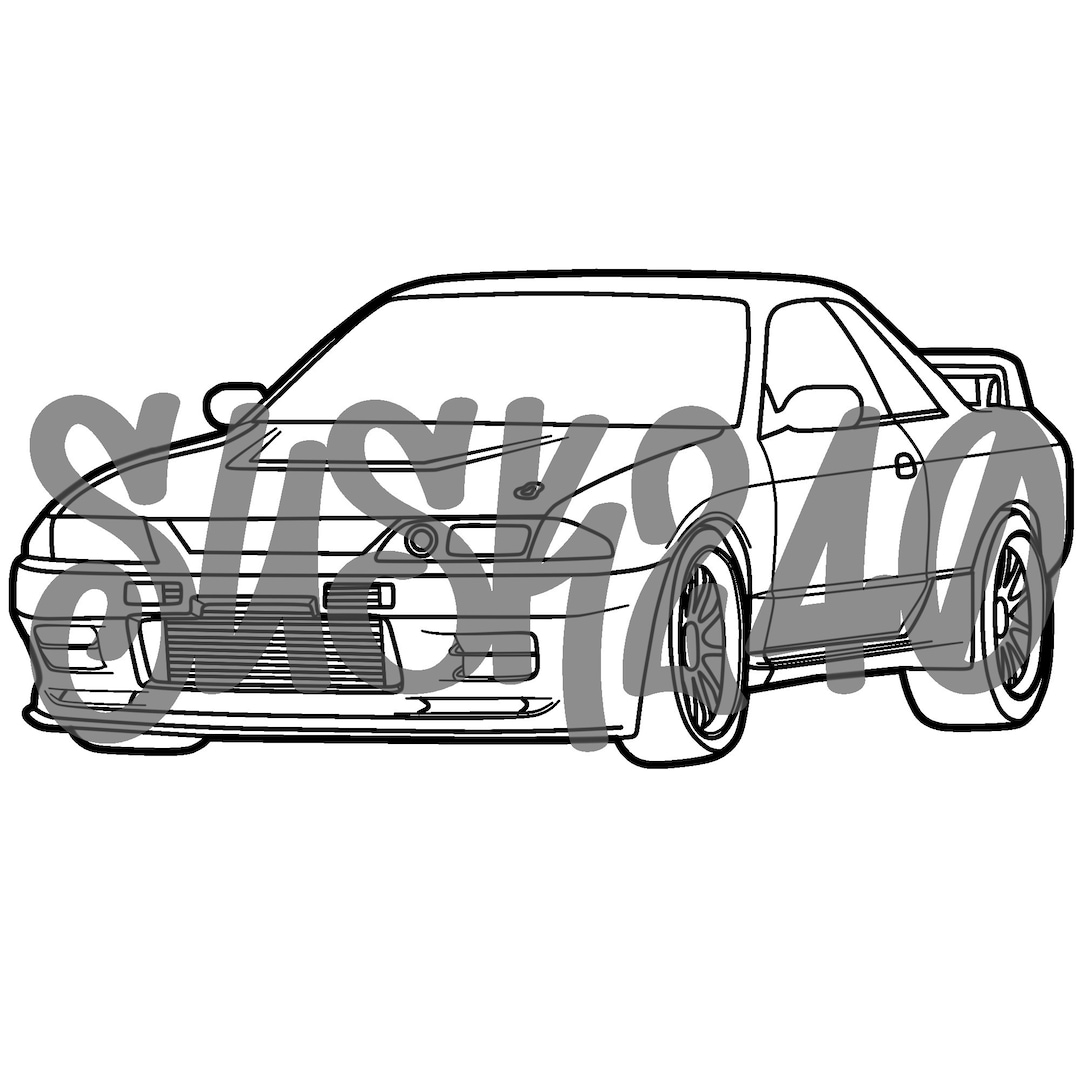 Nissan R32 Skyline Ver. 1 Car Outline, Car Cipart, Vehicle SVG, Car PNG ...