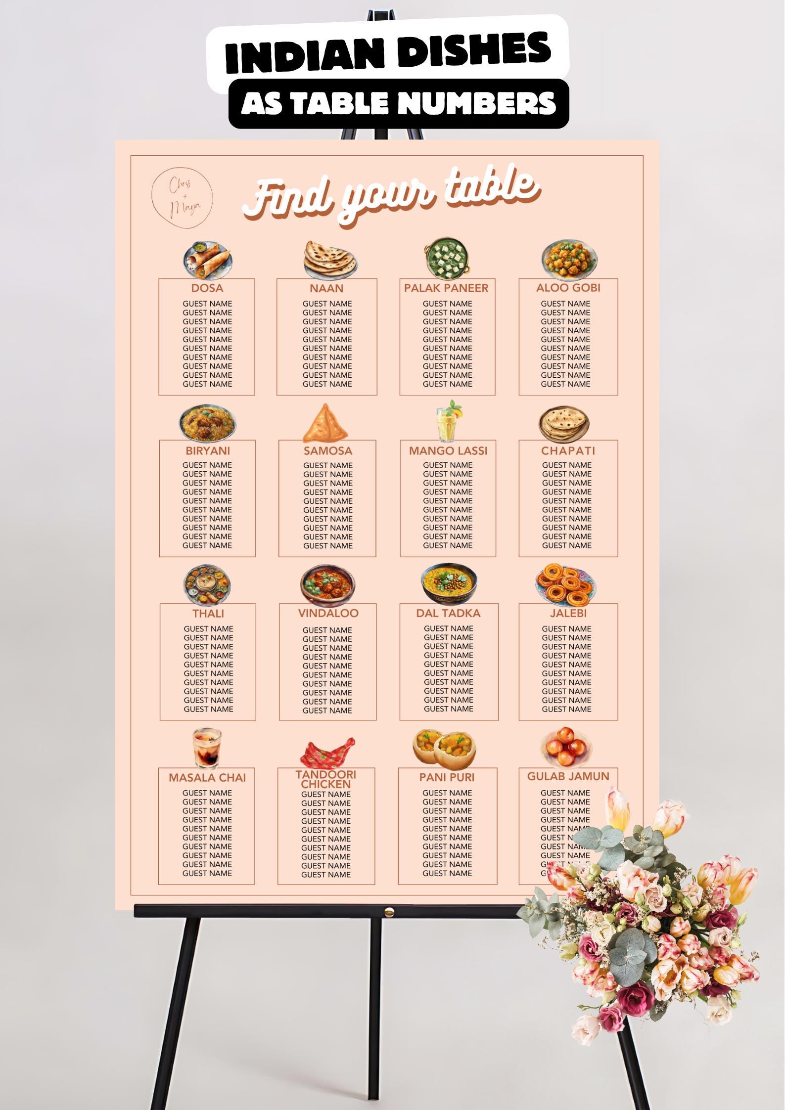 Indian Wedding Seating Chart With Indian Dishes as Table Numbers ...
