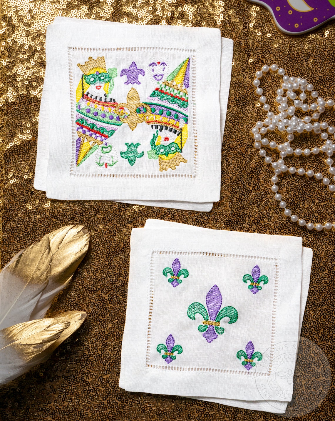 Mardi Gras Napkins Set of 4 Embroidered Cocktail Napkins for - Etsy