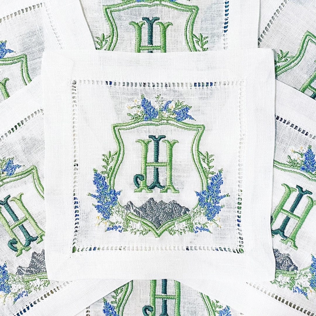 Custom Wedding Crest Embroidered Cocktail Napkins | Threads & Honey - Etsy
