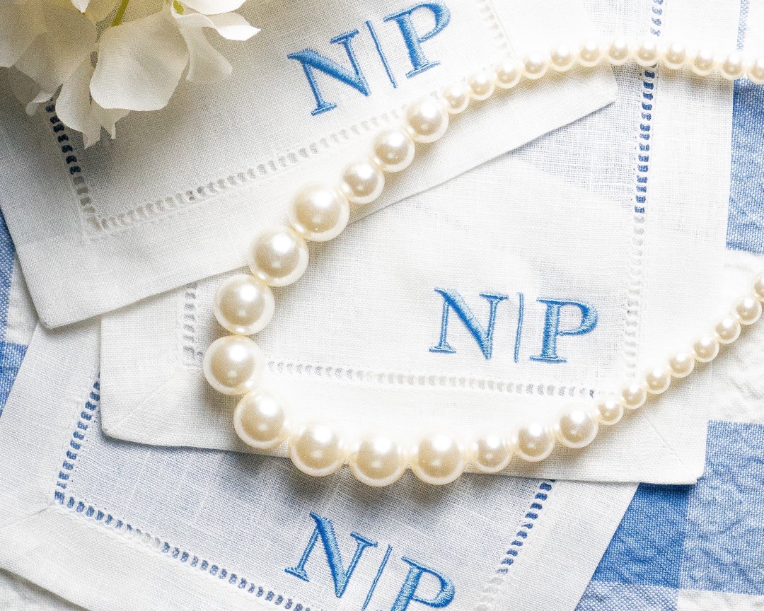Embroidered Cocktail Napkins With Side by Side Monogram Initial Set ...