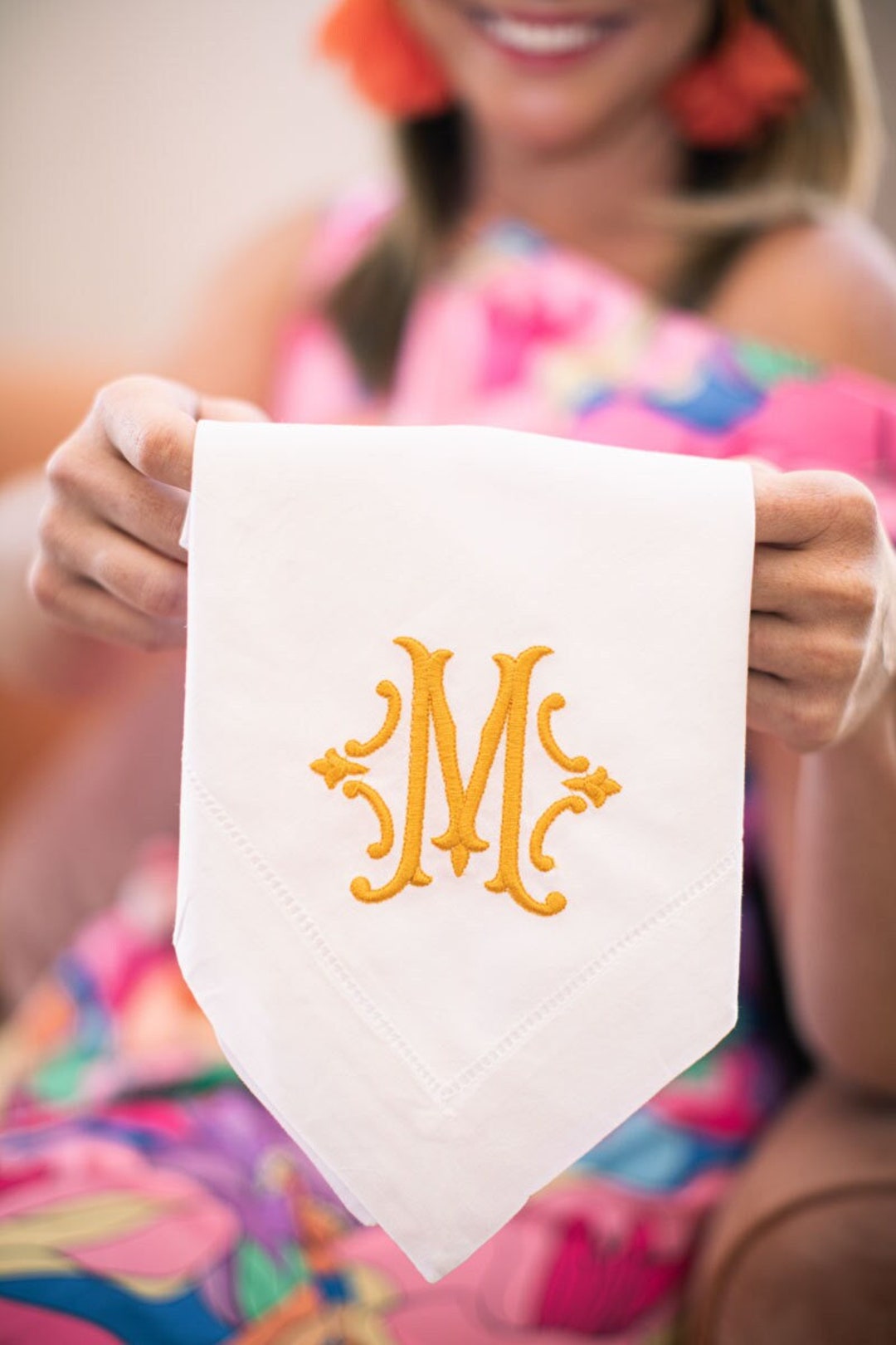 Monogram Napkins Linen Embroidered Formal Single Letter Monogram ...