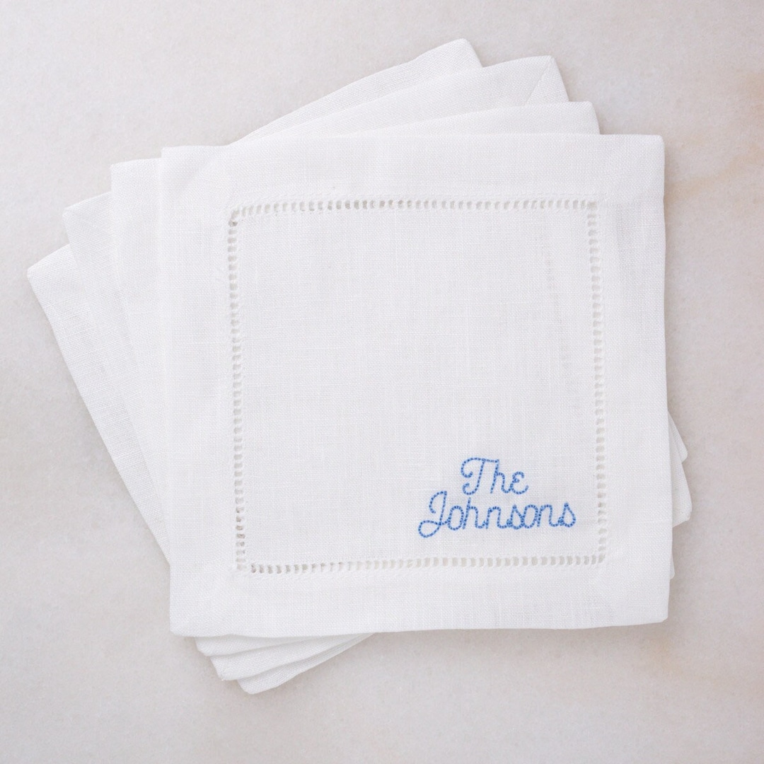 Personalized Embroidered Cocktail Napkins With Minimalist Custom Name ...