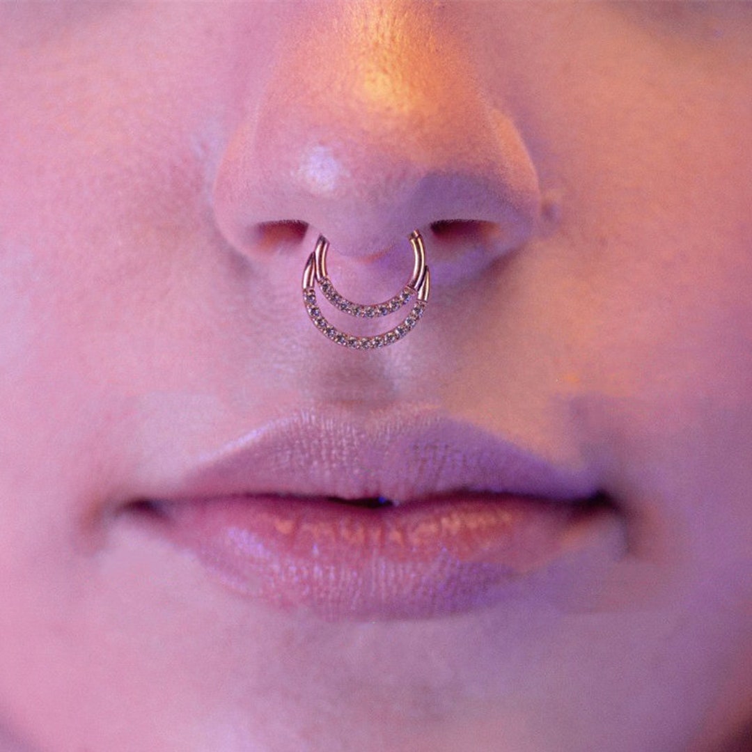 16G 316L Steel Stacked CZ Septum Clicker, Double Septum Ring, Shiny ...