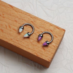 16G Titanium Internally Threaded Opal Spike Horseshoe Ring/ Opal Septum ...