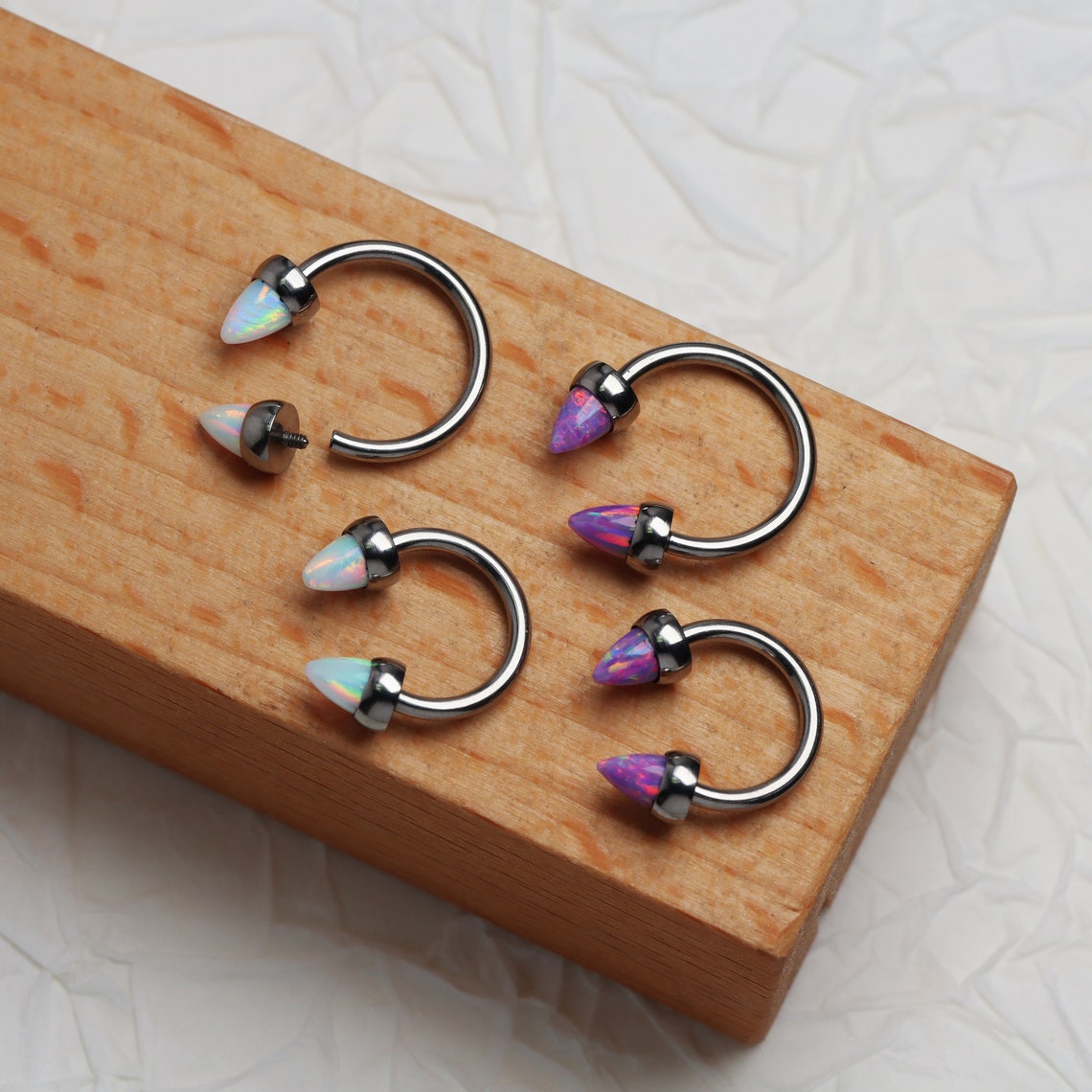 16G Titanium Internally Threaded Opal Spike Horseshoe Ring/ - Etsy