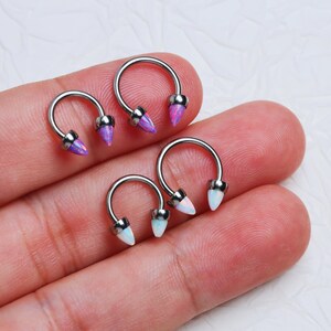 16G Titanium Internally Threaded Opal Spike Horseshoe Ring/ Opal Septum ...