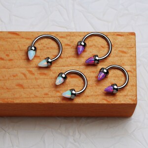 16G Titanium Internally Threaded Opal Spike Horseshoe Ring/ Opal Septum ...