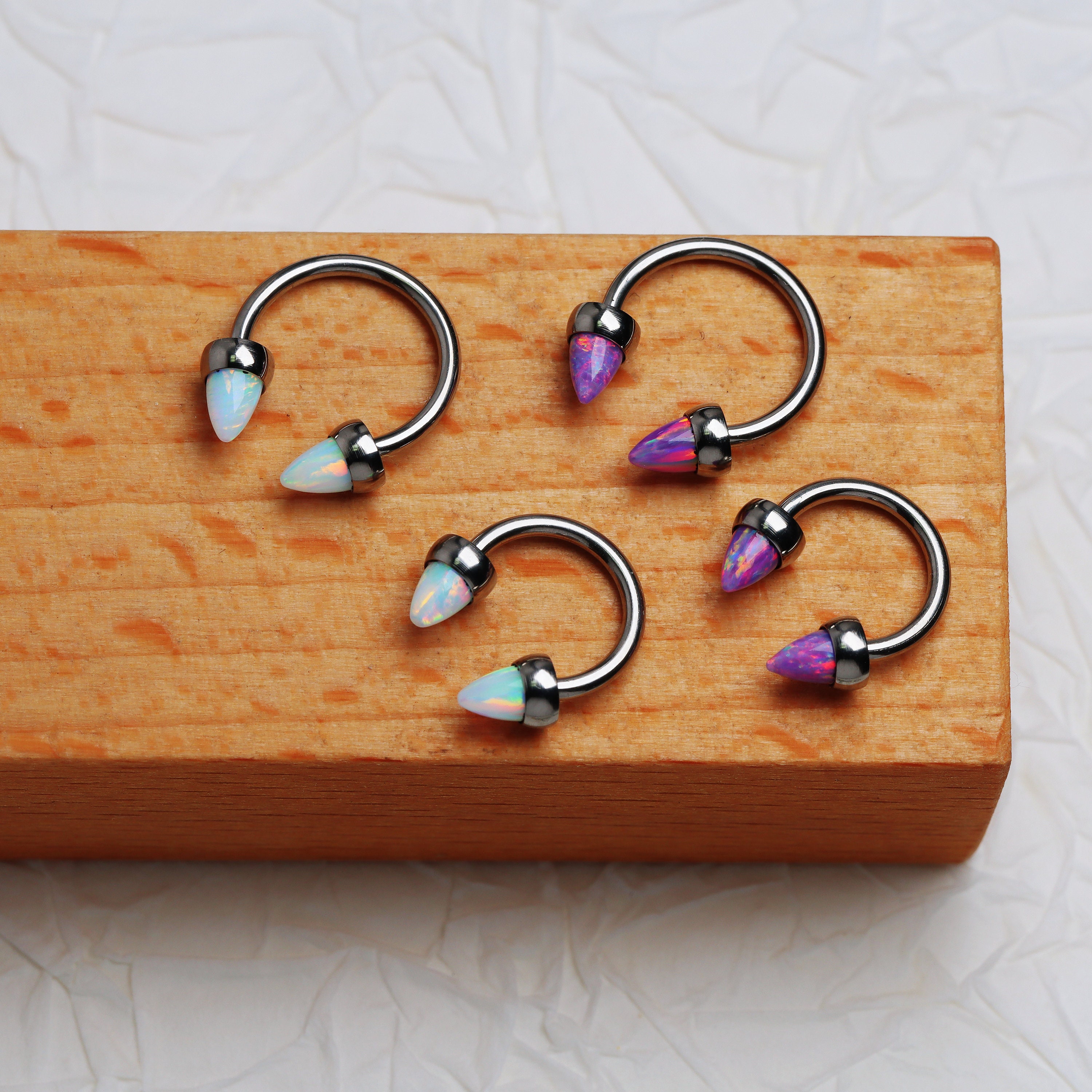 16G Titanium Internally Threaded Opal Spike Horseshoe Ring/ - Etsy