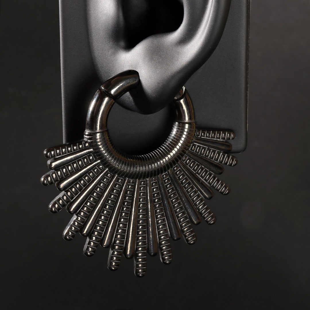 Black Fan Ear Weights for Stretched Ear/ Ear Hangers Hoop With Easy ...