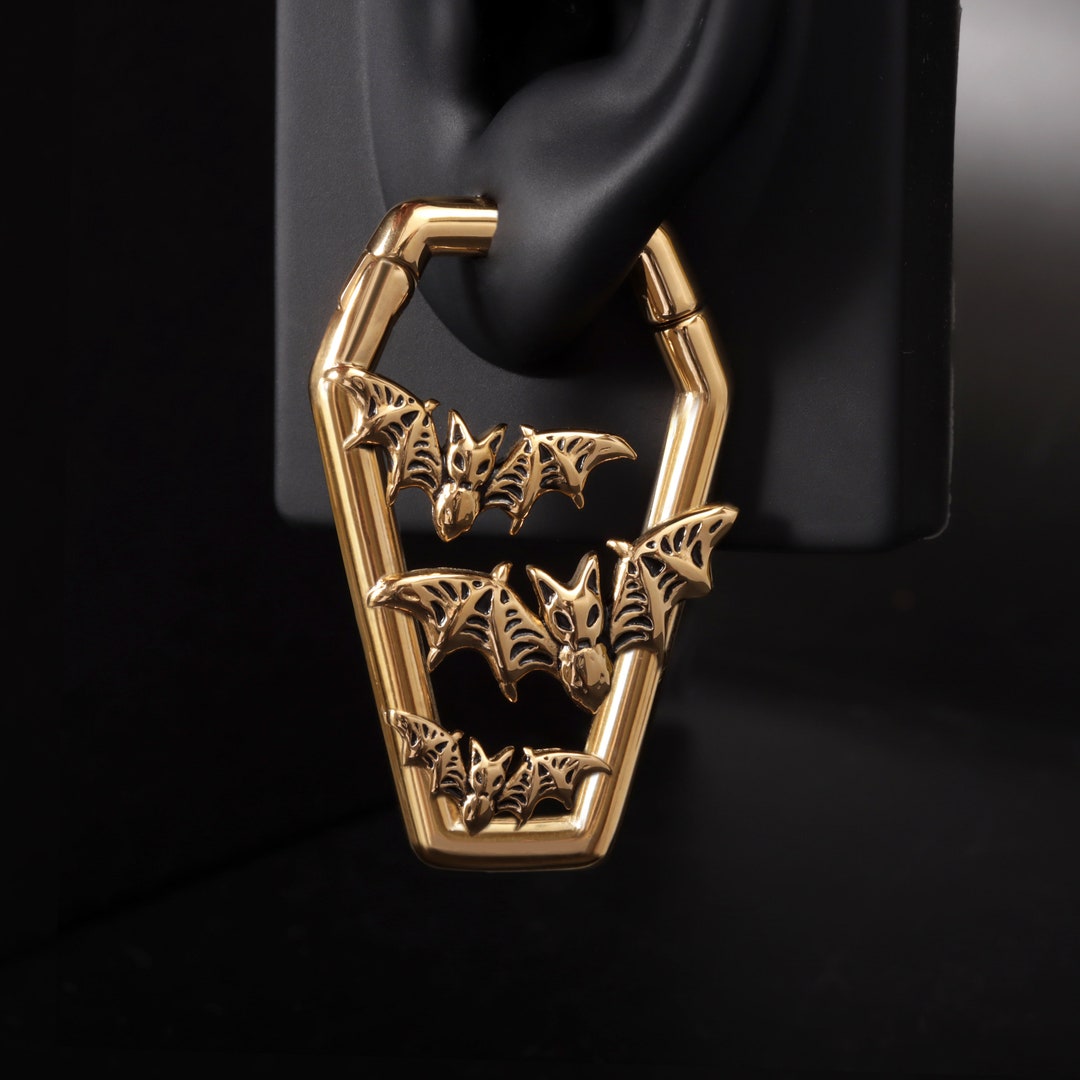 Gold Bat&coffin Ear Weights Hanger With Magnetic Clasp/ 4mm Ear Weights ...