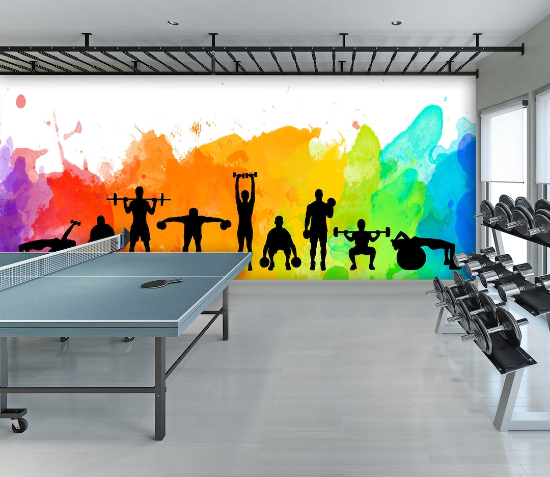 3D Watercolor Art Healthy Exercise FFA4655 Gym Removable Wallpaper Self ...