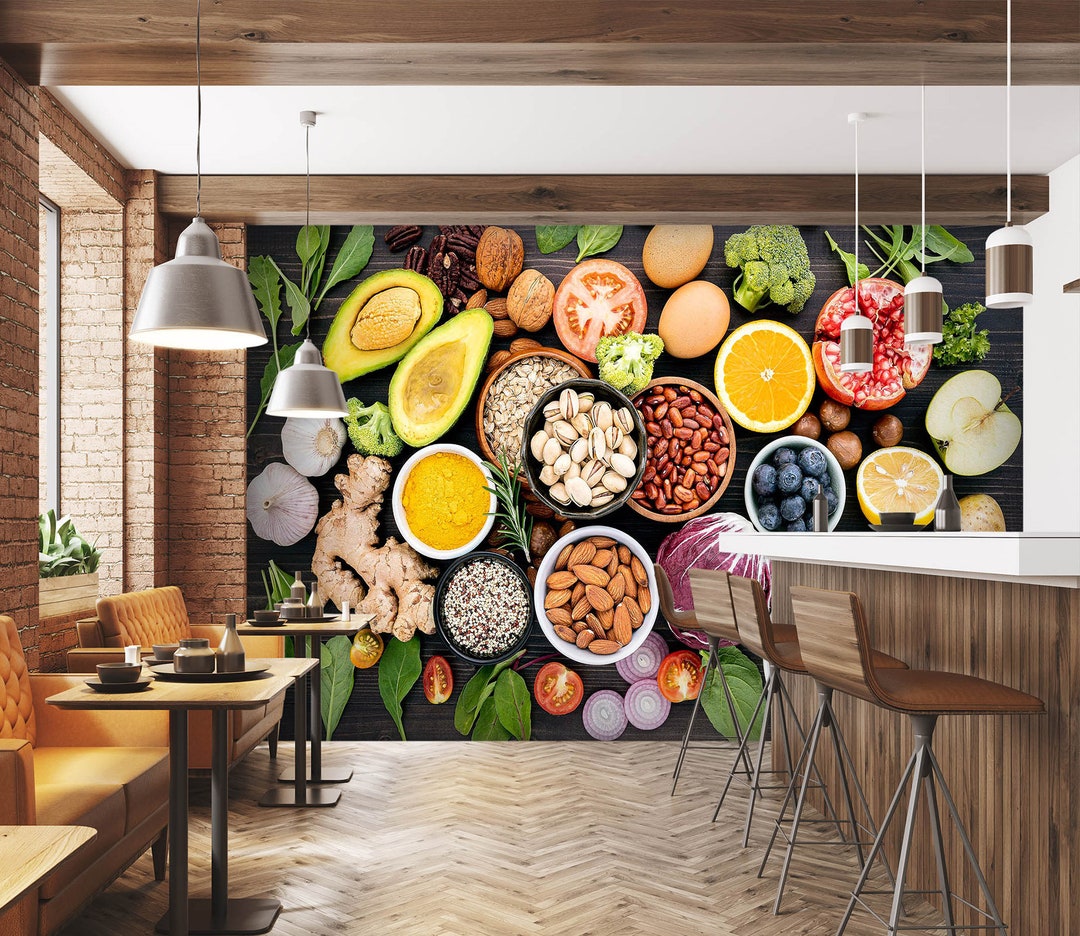 3D Healthy Food FFA2736 Restaurant Removable Wallpaper Self Adhesive ...