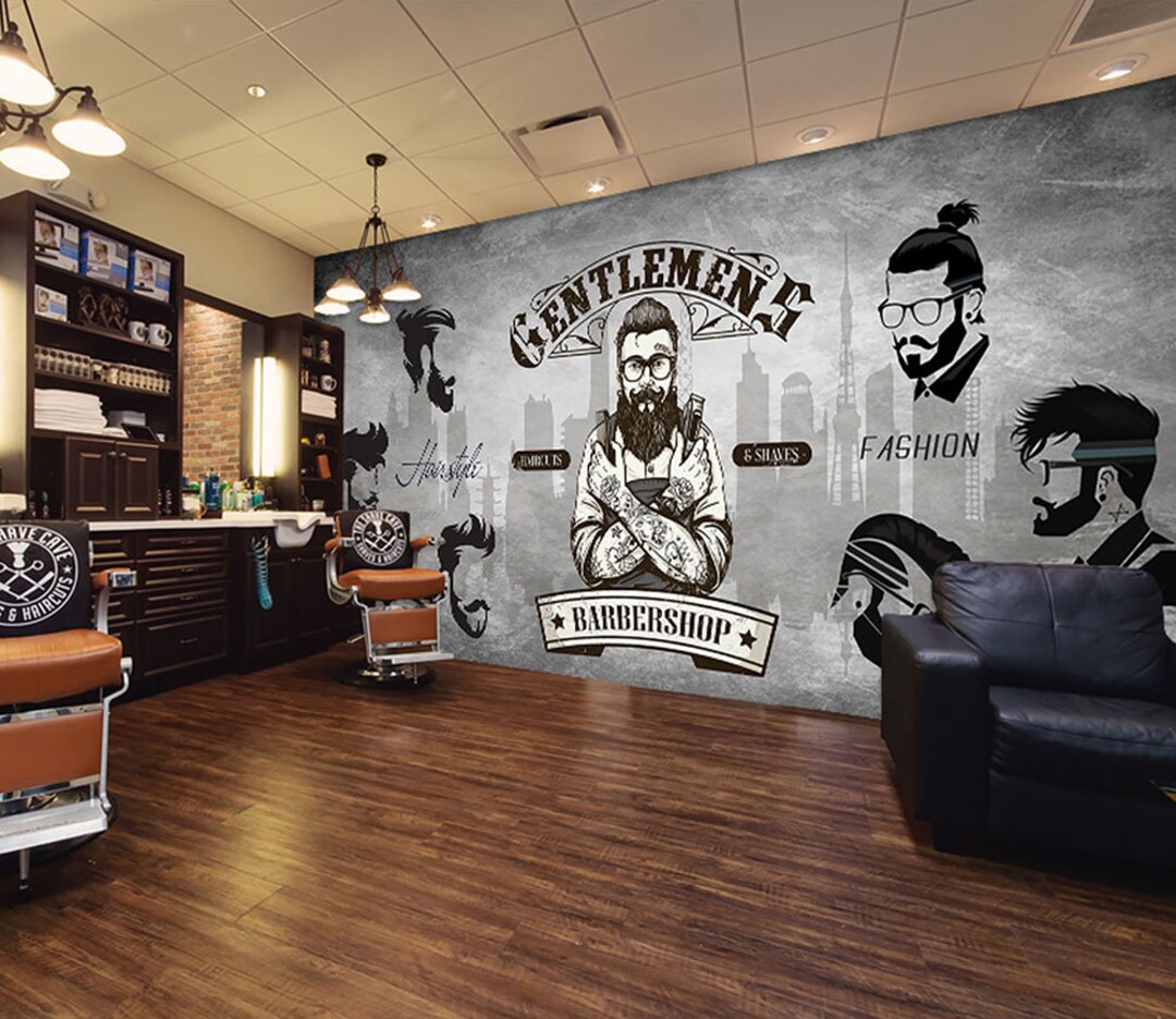 3D Gentleman Style FFA3791 Barbershop Removable Wallpaper Self Adhesive ...