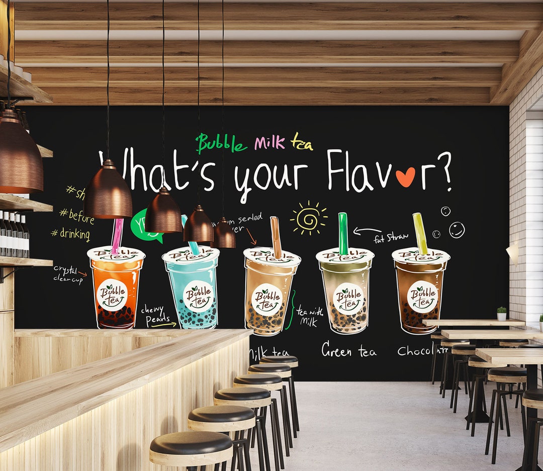 3D Pearl Tea FFA1883 Fruit Bubble Tea Milk Tea Shop Removable Wallpaper ...