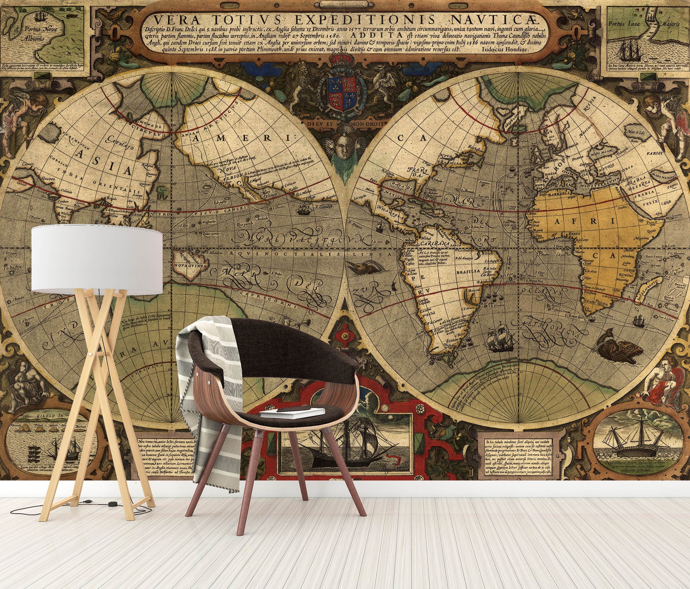 3D Ancient Nautical Chart FFA4887 World Map Removable Wallpaper Self ...