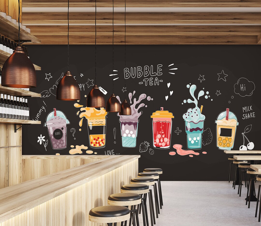 3D Pearl Tea FFA1903 Fruit Bubble Tea Milk Tea Shop Removable Wallpaper ...