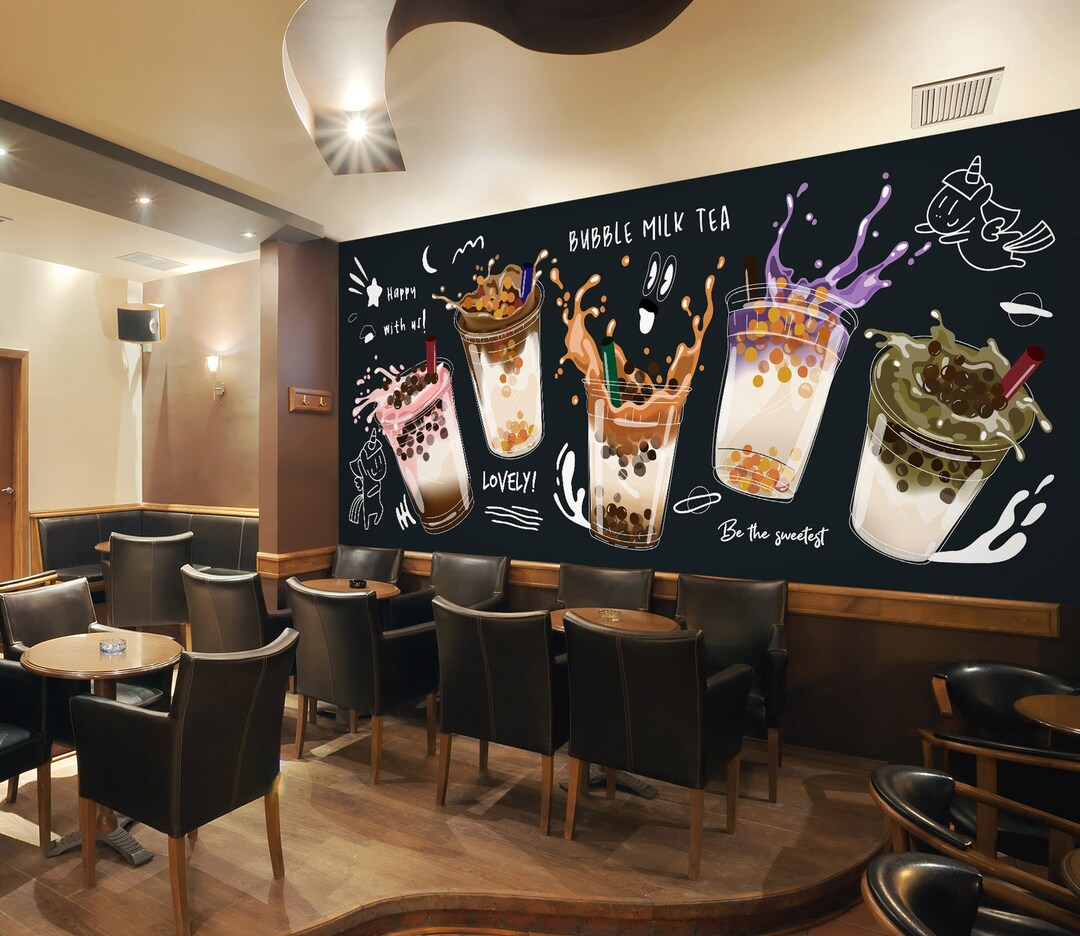 3D Pearl Tea FFA1898 Fruit Bubble Tea Milk Tea Shop Removable Wallpaper ...