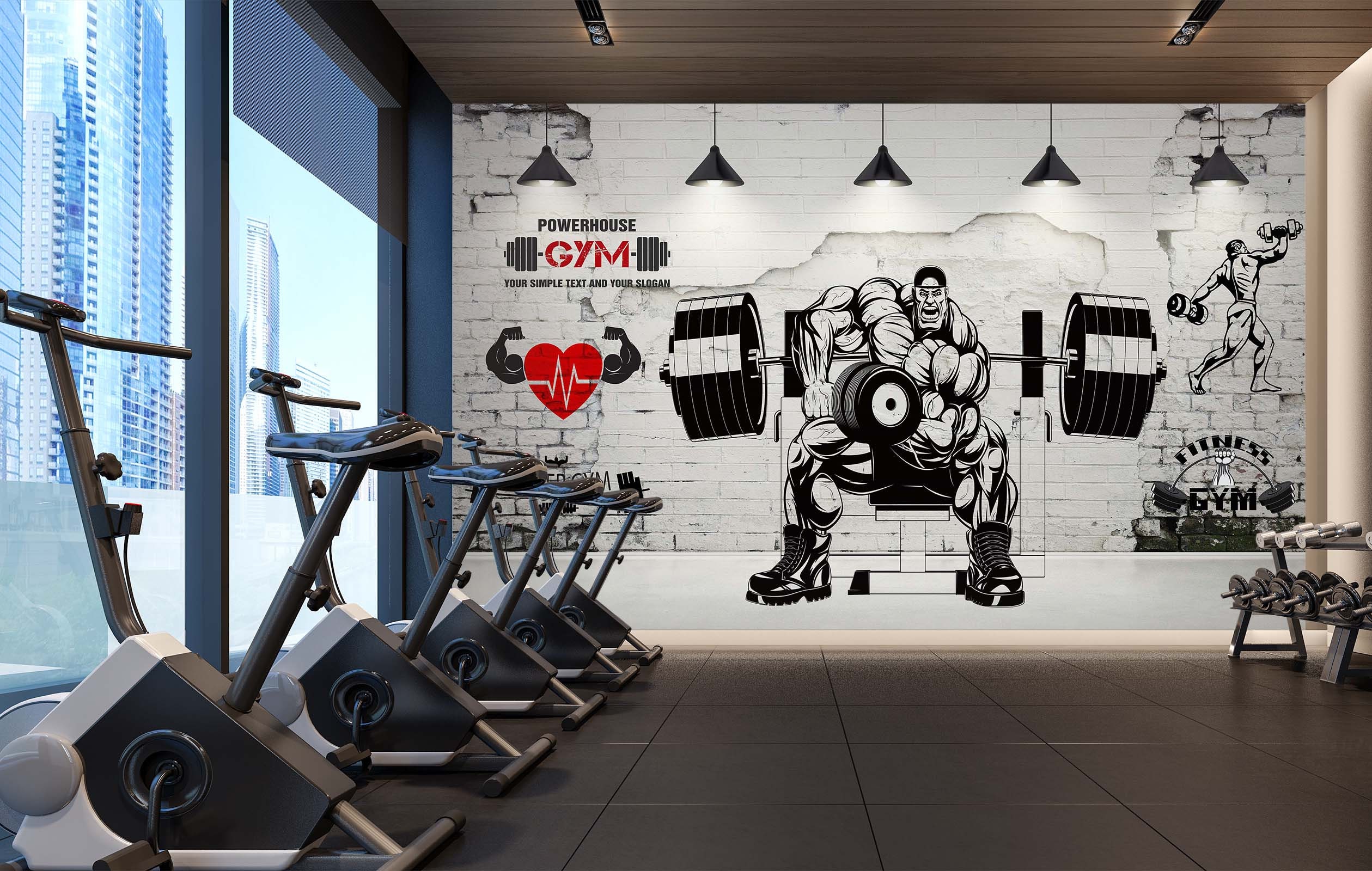 3D Strength Training Drawing FFA4604 Gym Removable Wallpaper Self ...